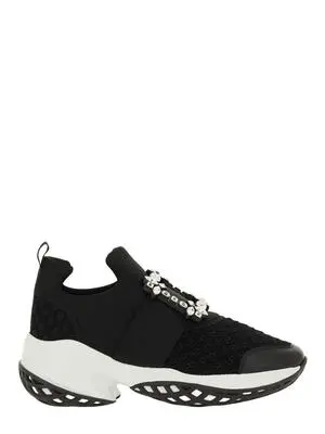 ROGER VIVIER Viv' Run Fabric Embellished Sneakers - Black
