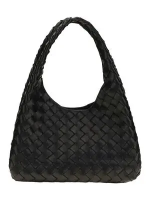 Bottega Veneta Campana Shoulder Bag In Woven Intrecciato Leather - Black