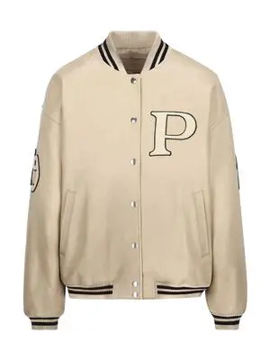 Prada Padded Leather Varsity Jacket - Cream