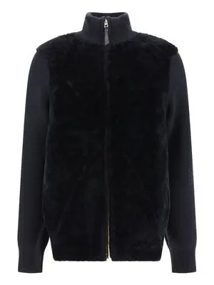 Loewe Shearling And Knit Zip-up Jacket - Black