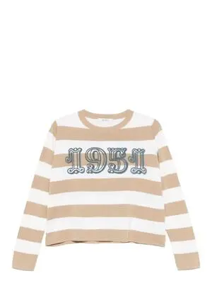 Max Mara Striped Wool Crew Neck Long Sleeve Sweater - Multicolor
