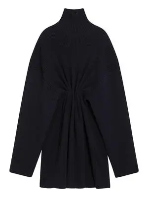 Balenciaga Ribbed Wool Cotton Blend Mini Dress - Blue