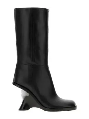 Dries Van Noten Leather Boots With Sculptural Heel - Black