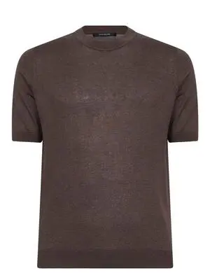 Tagliatore Dark Brown Silk Knit Crewneck T-shirt - Multicolor