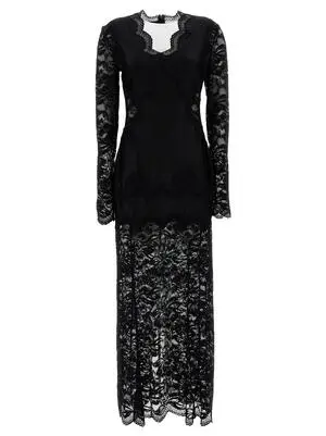 Rabanne Long Lace Dress With Semi-sheer Fabric - Multicolor