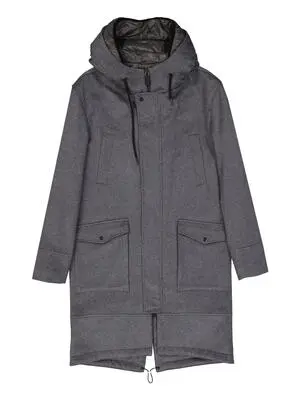 Herno Cashmere Zip-up Coat With Hood And Patch Pockets - Gray