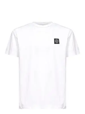 Stone Island White Slim-fit Logo Patch T-shirt - Multicolor