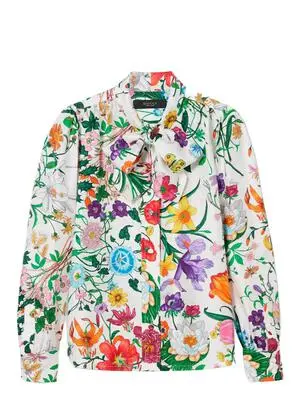 Gucci Printed Silk Twill Shirt With Bow - Multicolor
