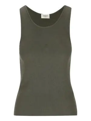 Saint Laurent Ribbed Tank Top With Embroidered Logo - Multicolor