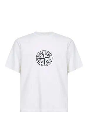 Stone Island Stone Island Men White Organic Jersey T-Shirt With All Around Compass Print Multicolor