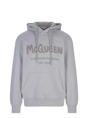 Alexander McQueen Hoodie Sweatshirt With Logo Detail - Gray