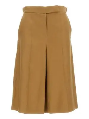 Max Mara Khaki Linen Diagonal Fabric Bermuda Shorts - Multicolor