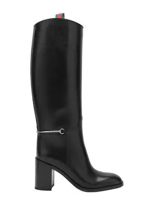 Gucci Tall Leather Boots With Horsebit Detail - Black