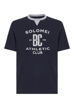 Brunello Cucinelli Cobalt Cotton Jersey Printed T-shirt - Multicolor