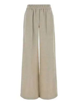 Brunello Cucinelli Beige Linen Blend Wide-leg Pants - Brown
