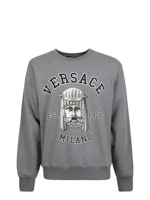 Versace Cotton Crewneck Sweatshirt With Graphic Print - Gray
