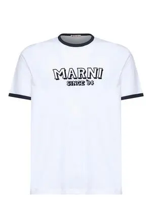 Marni White Jersey T-shirt With Contrasting Trims - Multicolor