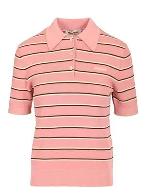Miu Miu Striped Cotton Knit Polo Shirt - Multicolor
