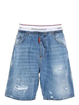 Dsquared2 Denim Surfer Shorts With Logo - Blue