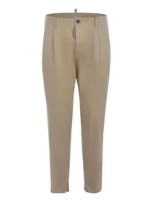 Dsquared2 Cotton Trousers With Zip Leg Detail - Cream