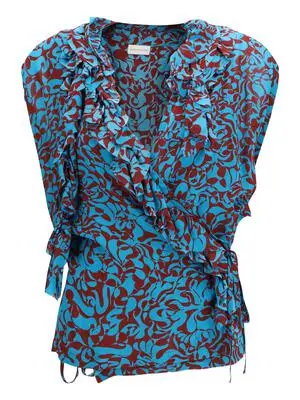 Dries Van Noten Printed Cotton V-neck Wrap Blouse - Multicolor