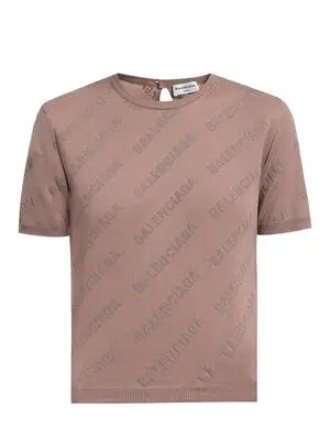 Balenciaga Knitted Top With All-over Logo Print - Brown