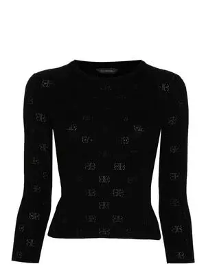 Balenciaga Open-knit Wool Bb Pattern Crew Neck Top - Multicolor
