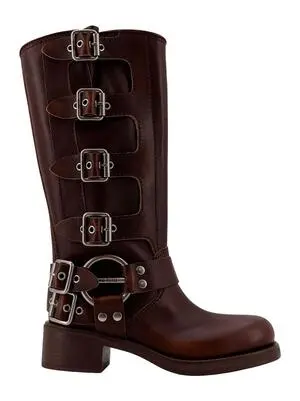 Miu Miu Leather Buckled Boots - Multicolor