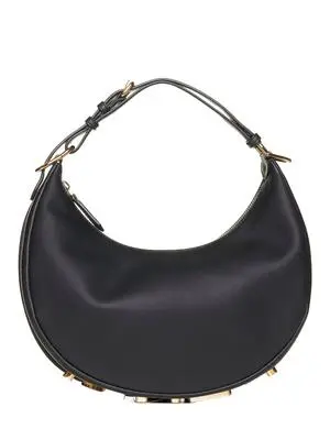 Fendi FENDI Black Leather Hobo Bag With Vintage Gold Metal Lettering Multicolor
