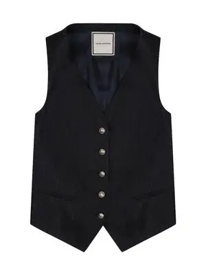 Tagliatore Gilet In Linen With Buttons - Blue