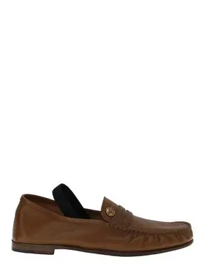 Versace Leather Loafers With Gold Medusa Plaque - Brown