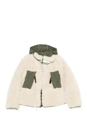 Sacai Shearling Blouson Jacket With Drawstring Hood - Multicolor