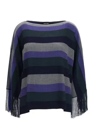 Giorgio Armani Viscose Fringe Sweater With Horizontal Stripes - Multicolor