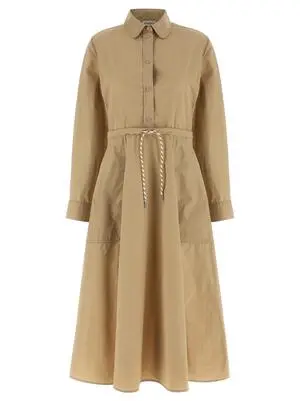 Moncler Technical Poplin Midi Dress With Drawstring Waist - Cream