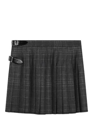 Balenciaga Grey Wool Tartan Mini Skirt With Buckle Detail - Gray