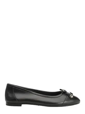Balenciaga Leather Ballerina Flats With Metal Hardware - Black