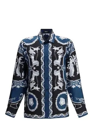 Versace Regular-fit Printed Silk Twill Shirt - Blue