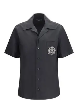 Dolce & Gabbana Hawaii Shirt In Cotton Poplin - Black