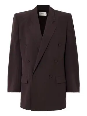Saint Laurent Double-breasted Silk-crepe Blazer - Brown