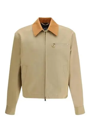 Versace Cotton Jacket With Leather Collar - Cream