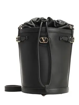 Valentino Garavani Vlogo Signature Leather Bucket Bag - Black