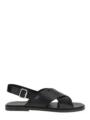 Prada Saffiano Leather Criss-cross Slingback Sandals - Black