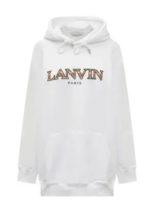 LANVIN Oversized Logo Embroidered Cotton Hoodie - White