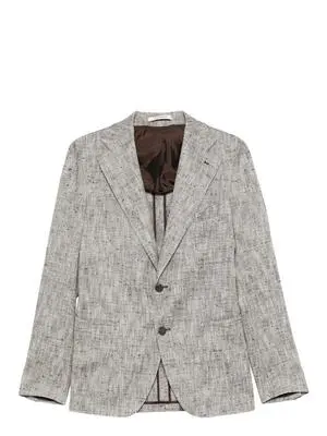 Tagliatore Grey/brown Textured Silk, Cotton, And Hemp Blend Blazer - Gray