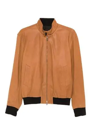 Tagliatore Leather Bomber Jacket With Stand Collar - Brown