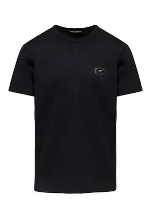 DOLCE & GABBANA Dolce & Gabbana Men Black T-Shirt With Logo Tag Detail On The Front In Cotton Man