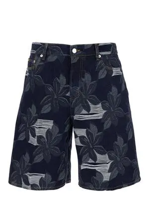 Gucci Embroidered Floral Denim Bermuda Shorts - Multicolor