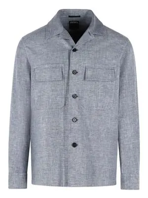 Zegna Light Blue Linen Blend Shirt - Gray