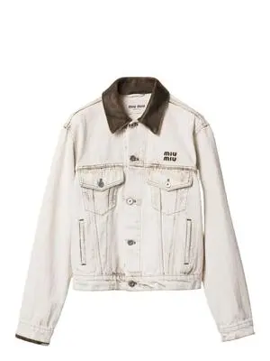Miu Miu Miu Miu Denim Cotton Jacket With Leather Collar Multicolor