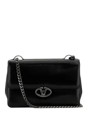 Valentino Garavani Medium Vlogo Leather Shoulder Bag - Black